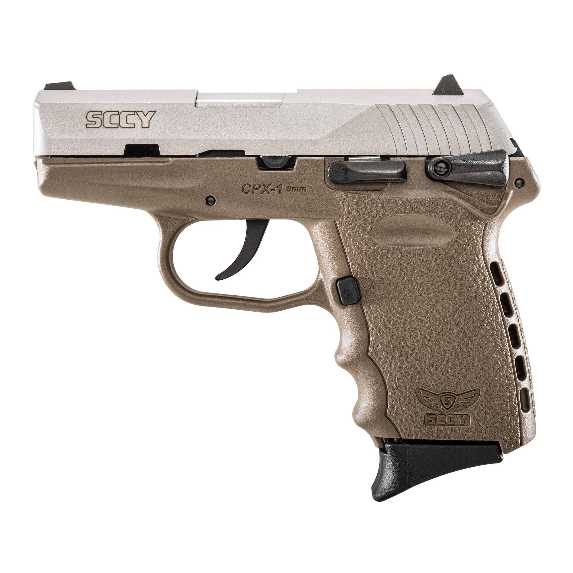 SCCY CPX-1 FDE Frame/ Stainless Slide 9mm pistol 3.1” barrel WITH AMBI ...